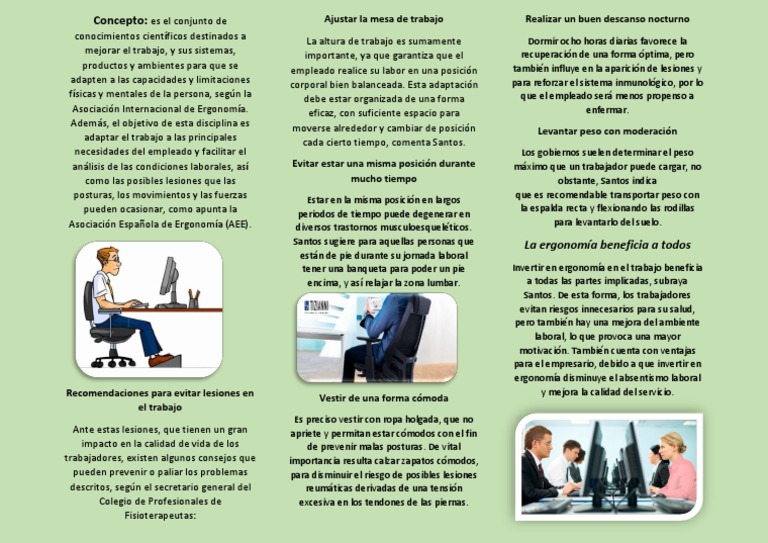 Triptico Ergonomia | PDF | Factores humanos y ergonomía | Bienestar