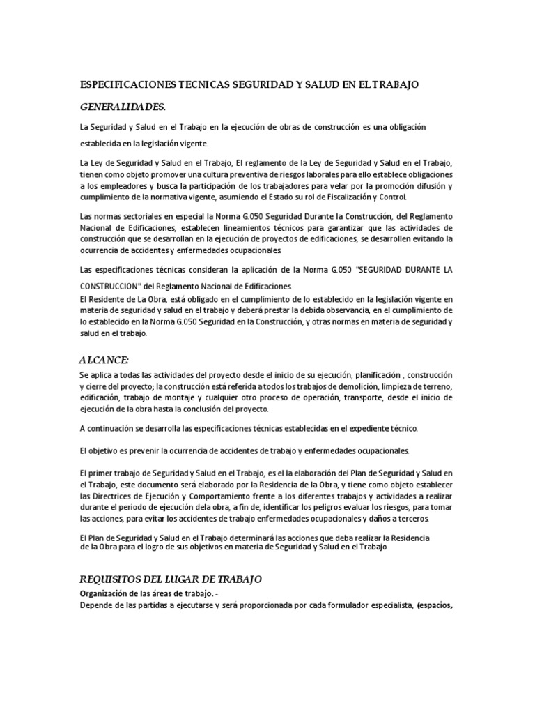 8.2 Especificaciones Tecnicas Sst-Terminal | PDF | Seguridad y salud ...