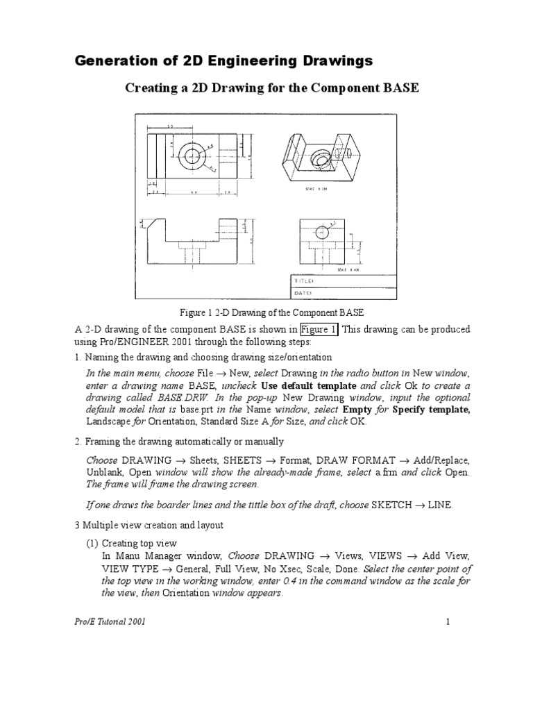 Creating A 2D Drawing For The Component BASE: Generation of 2D Engineering Drawings | PDF ...