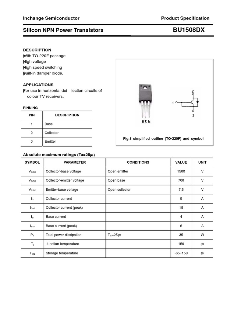 Bu1508dx PDF | PDF | Bipolar Junction Transistor | Electronic Engineering