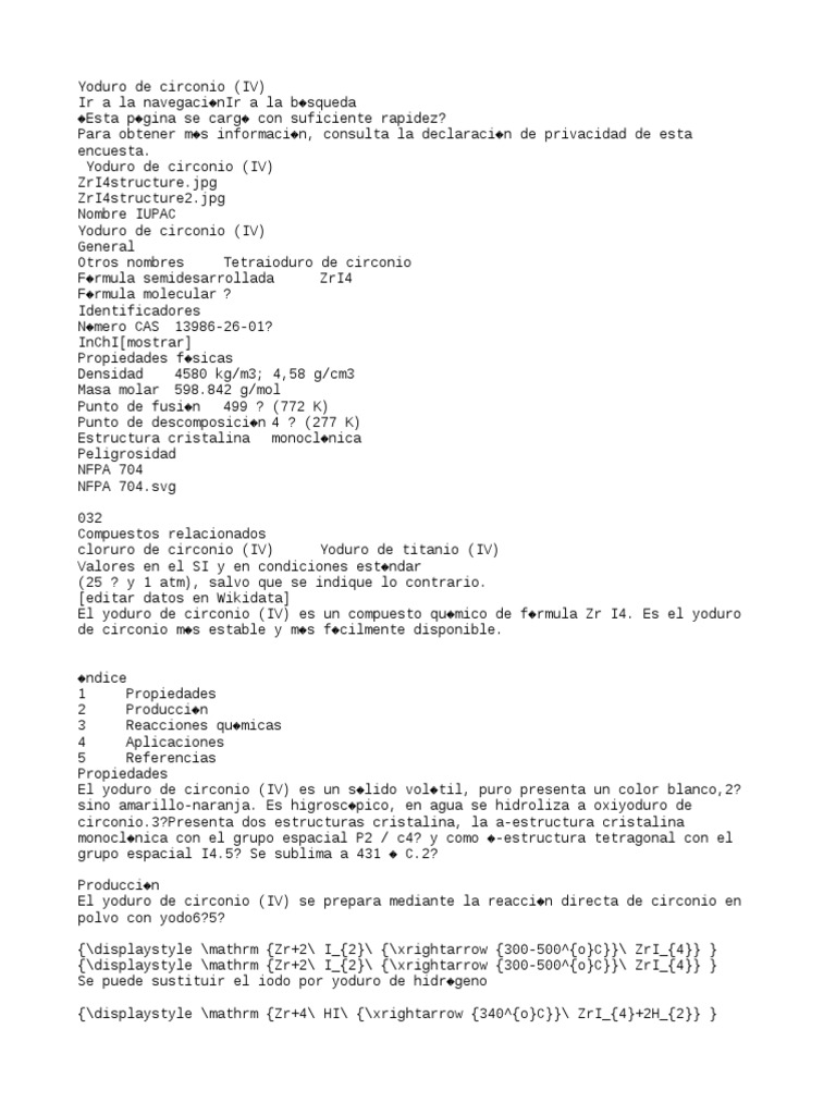 Yoduro de circonio (IV): propiedades y aplicaciones | PDF | Circonio ...
