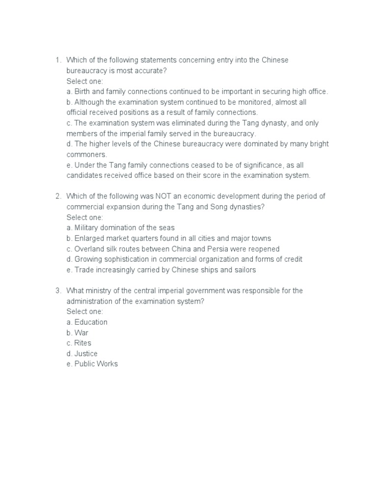 AP World History Chapter 12 Multiple Choice Questions | PDF | Tang ...