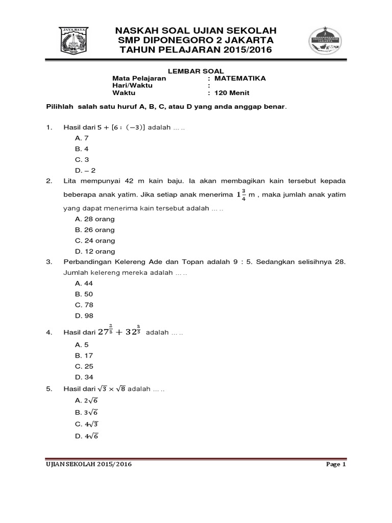Naskah Soal Ujian Sekolah | PDF