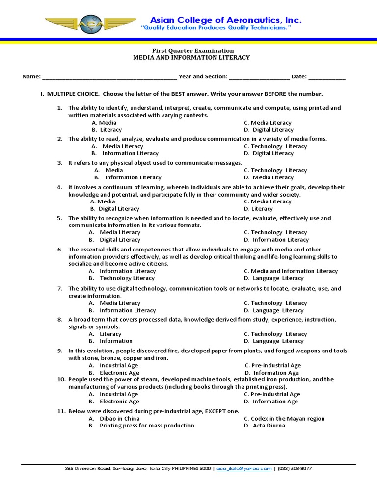 First Quarter Examination MIL | PDF | Information Literacy | Literacy