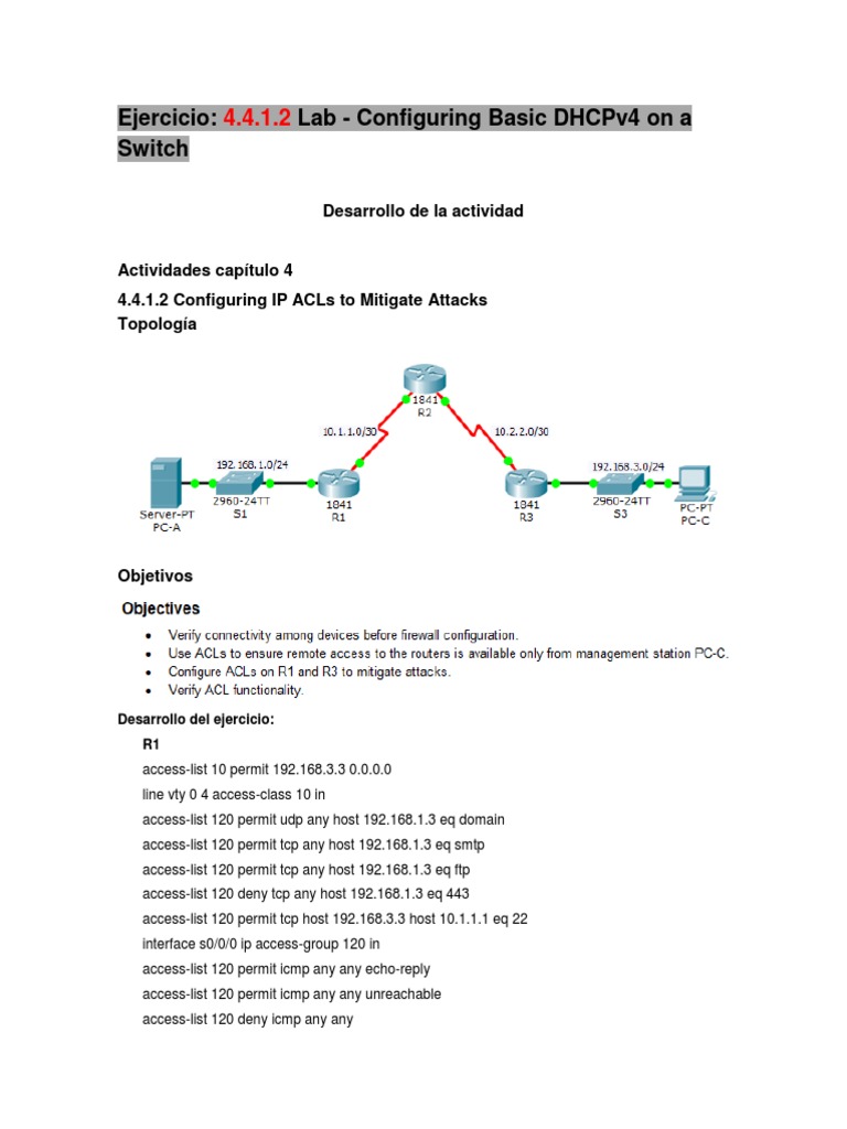 4.4.1.2 Lab - Configuring Basic DHCPv4 On A Switch | PDF | Enrutador (Computación) | Yo Pv6