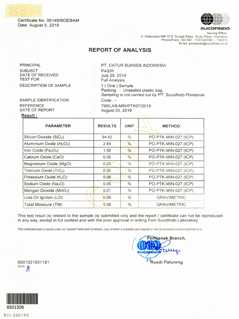 Hasil Uji Lab Pasir PT Csi PDF | PDF