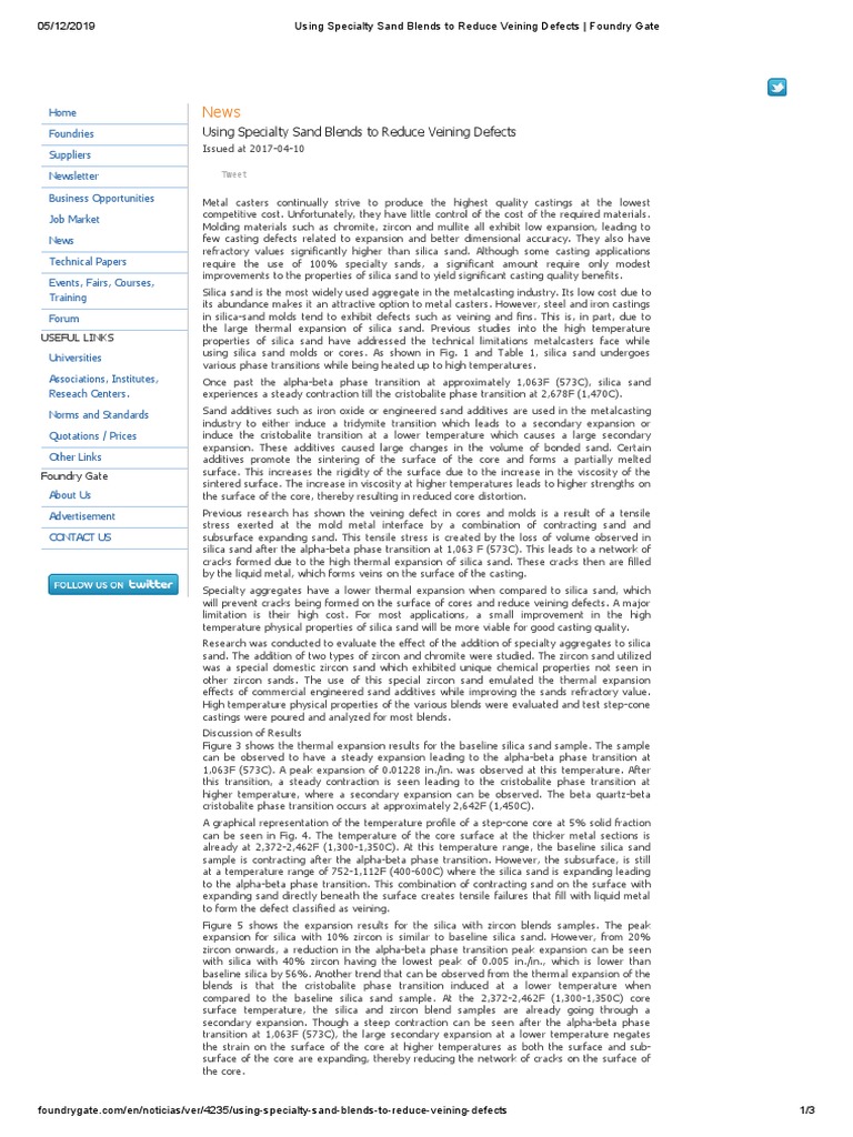 Using Specialty Sand Blends To Reduce Veining Defects | PDF | Casting ...