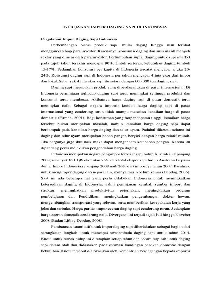 Kebijakan Impor Daging Sapi Indonesia | PDF | Teknologi & Rekayasa