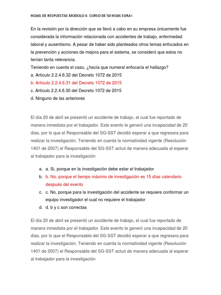 Hojas de Respuestas Modulo 4 - Curso de 50 Hoas Sura | PDF | Auditoría | Business