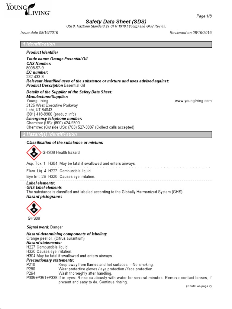 MSDS Orenge | PDF | Dangerous Goods | Toxicity
