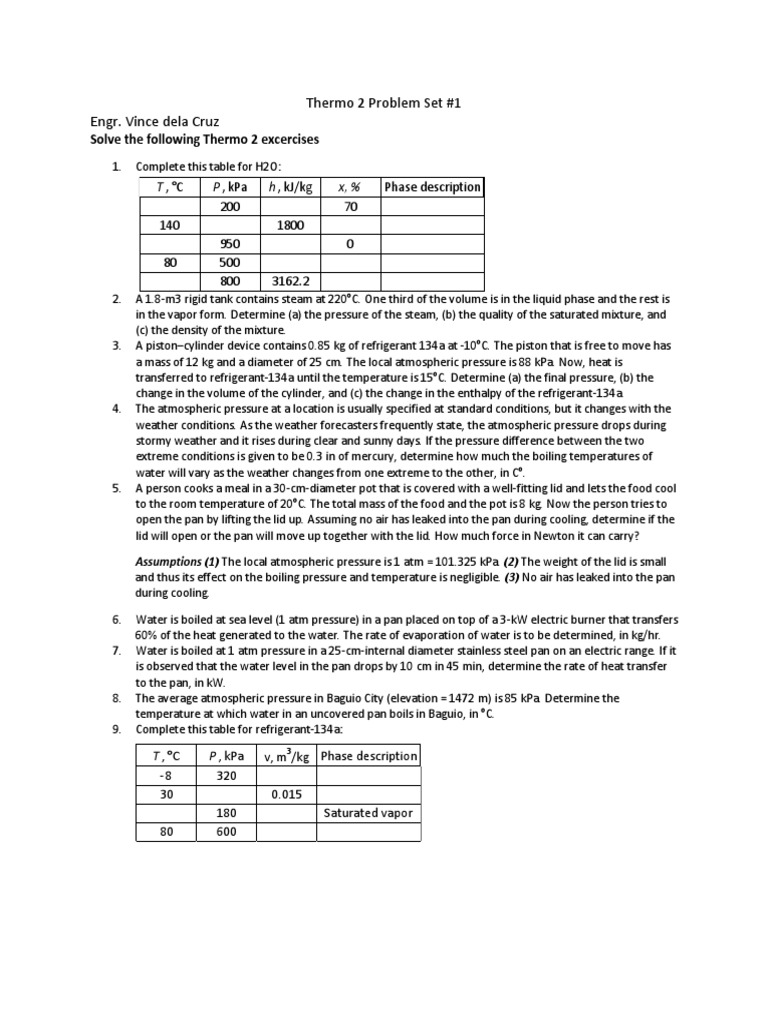 Thermo 2 Problem Set PDF | PDF | Pressure | Atmospheric Pressure