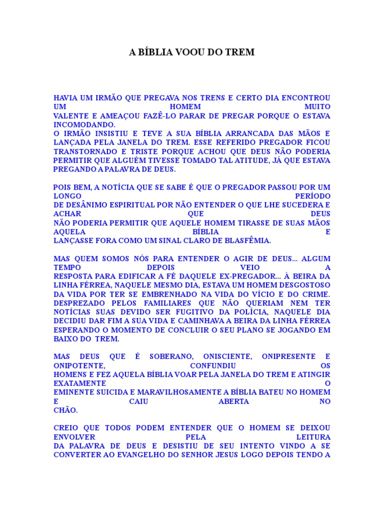 A Bíblia Voou Do Trem | PDF | Pastor | Deus