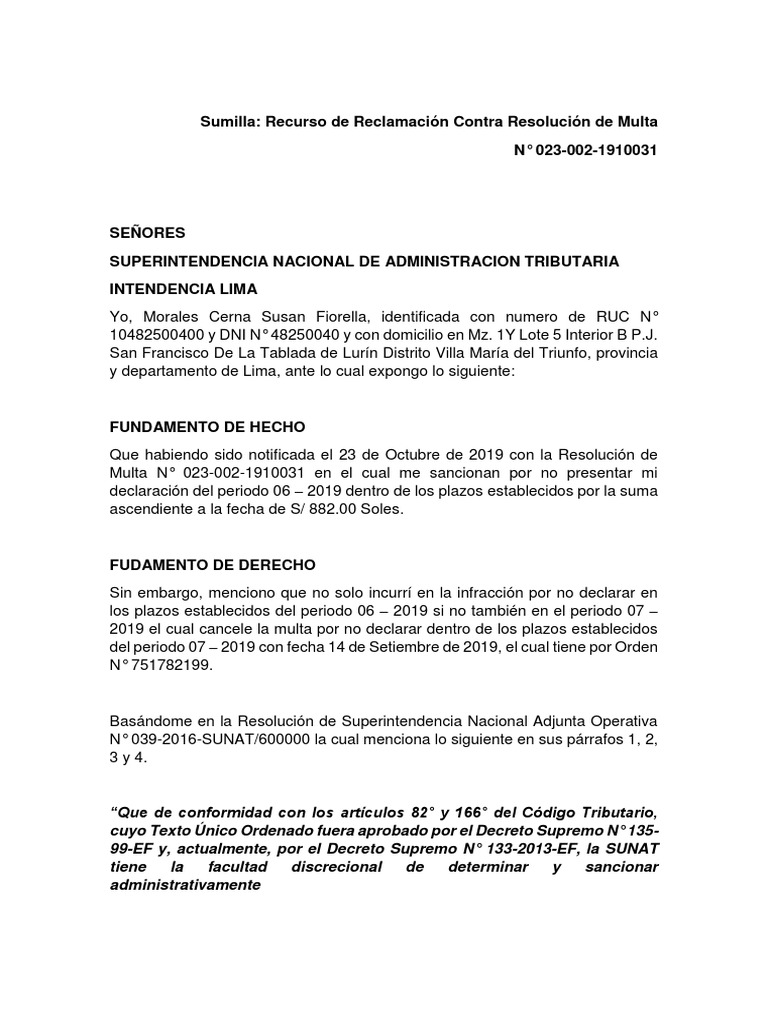 Reclamacion Contra Multa | PDF | Virtud | Gobierno Reclamacion Contra Multa | PDF | Virtud | Gobierno
