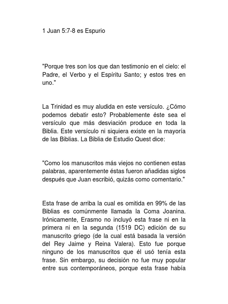1 Juan 5 7 Texto Espurio | PDF | Crítica textual | Nuevo Testamento