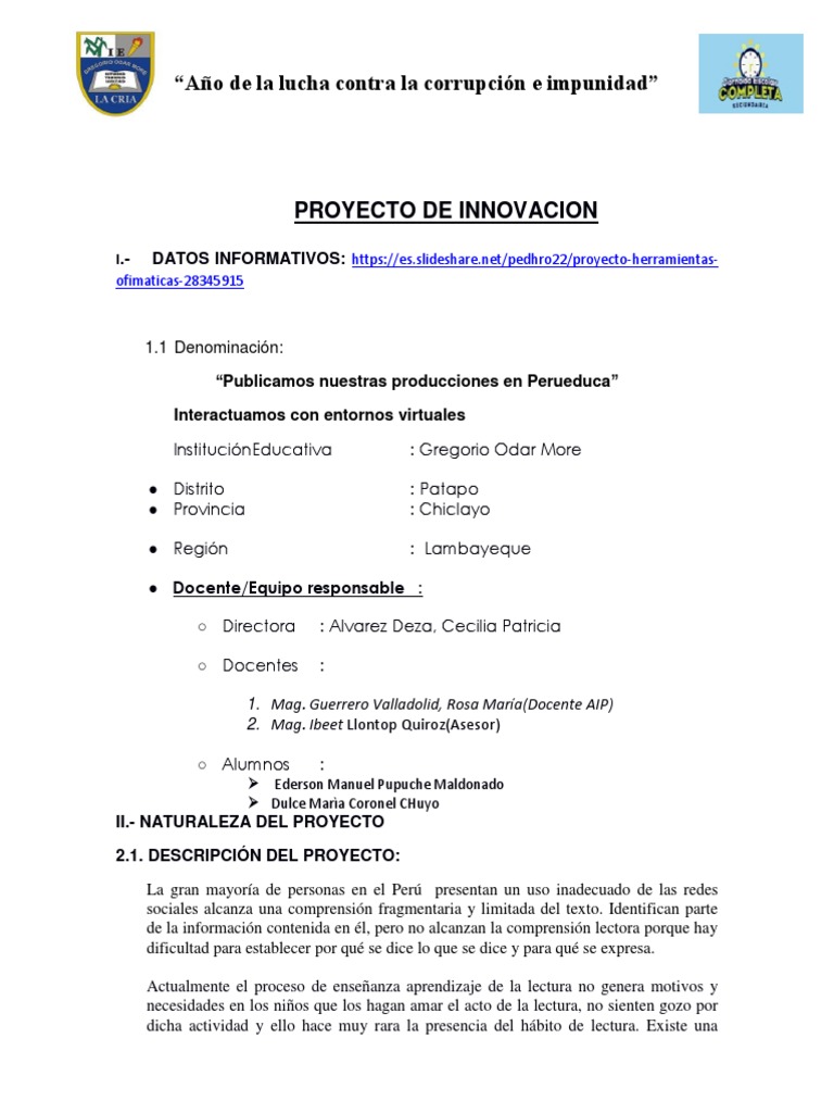 Proyecto de Innovación Perueduca | PDF | Aprendizaje | Tecnología de ...