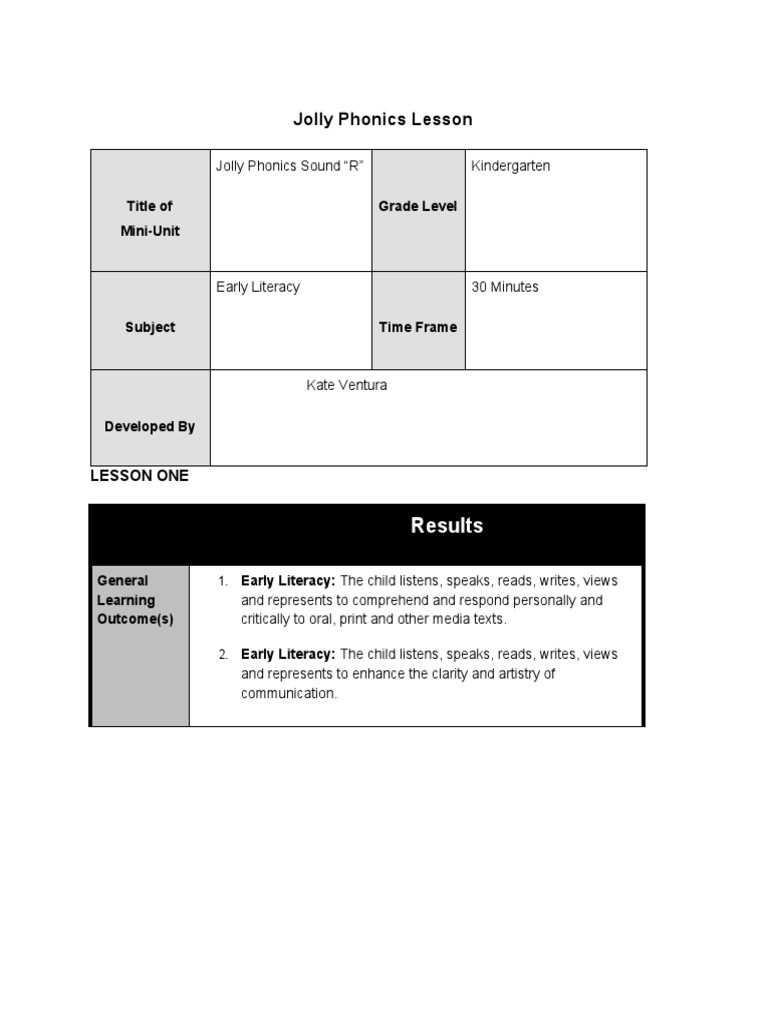 Lesson Plan - Jolly Phonics | PDF | Phonics | Literacy