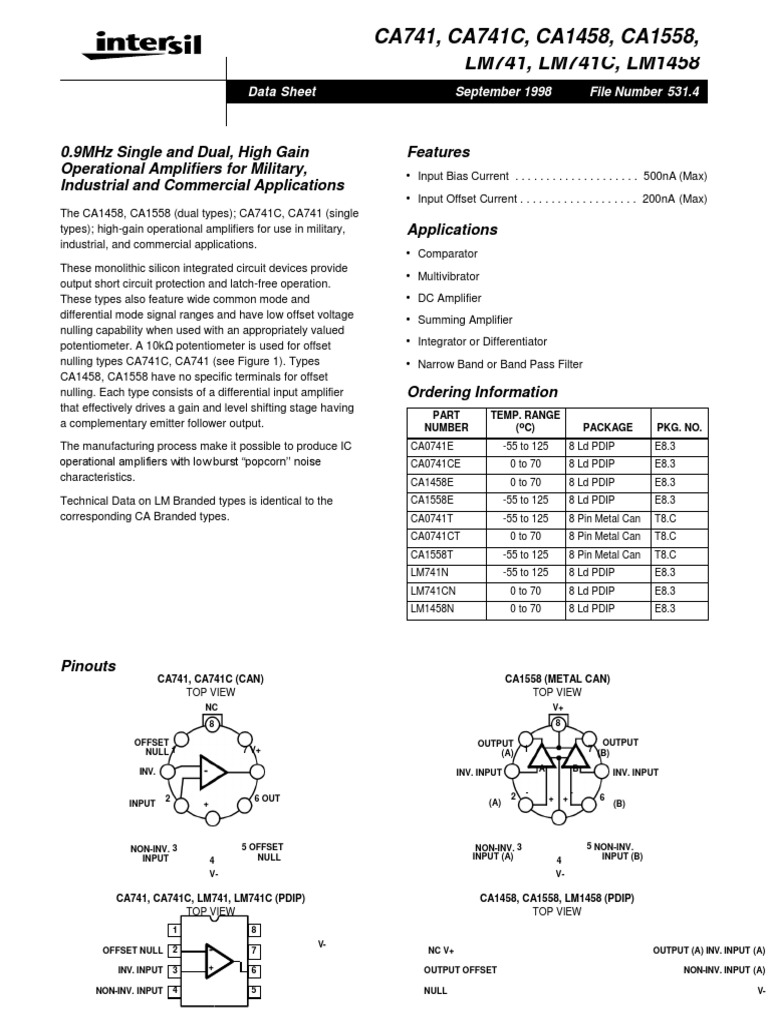 Datasheets | PDF | Operational Amplifier | Amplifier