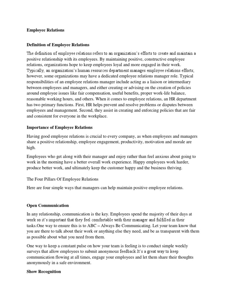 Employee Relations | PDF | Human Resources | Employment