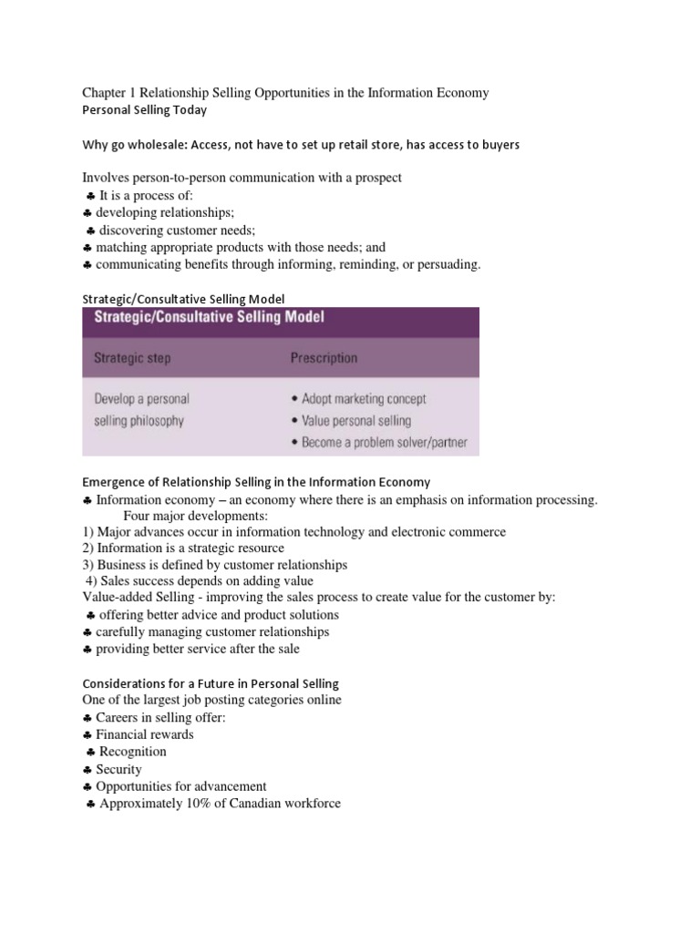 Chapter 1 Relationship Selling Opportunities in The Information Economy ...