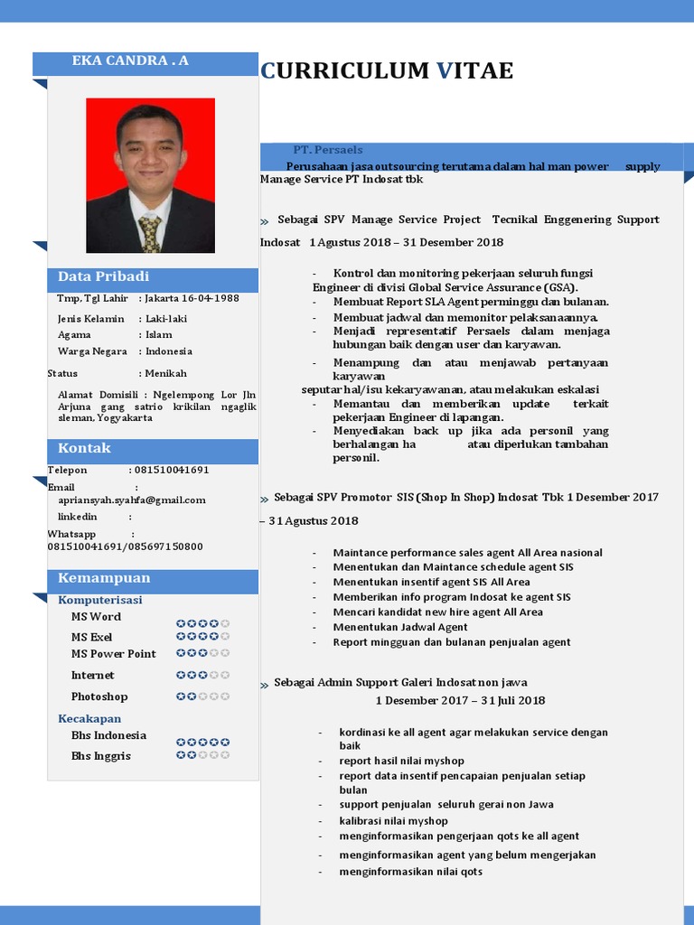 CV Lamaran Baru Eka Candra PDF | PDF