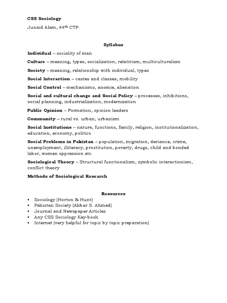 CSS Sociology Notes - PDF Version 1 | Download Free PDF | Sociology ...