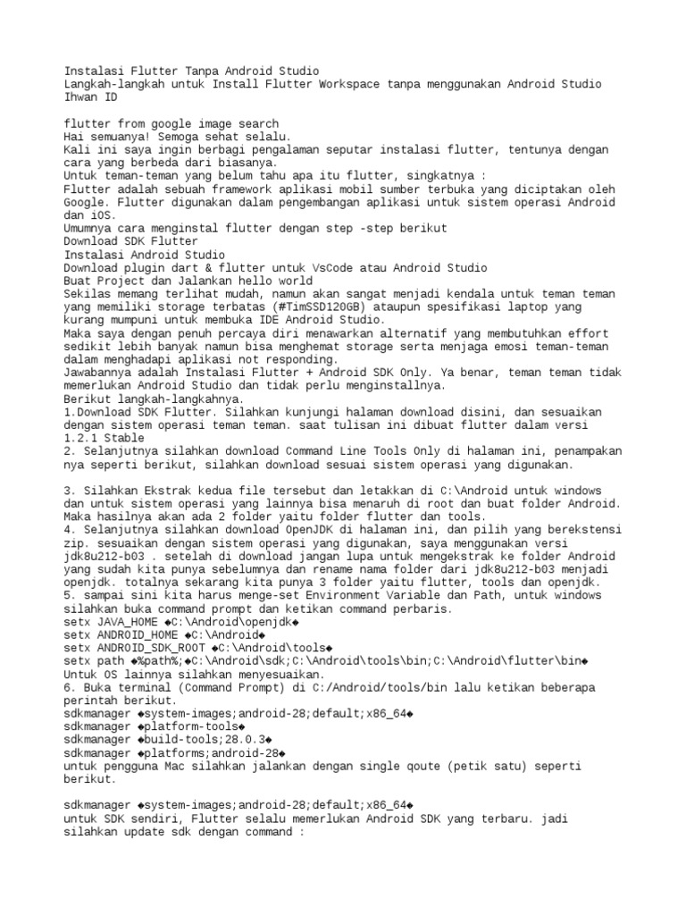 Instalasi Flutter Tanpa Android Studio | PDF
