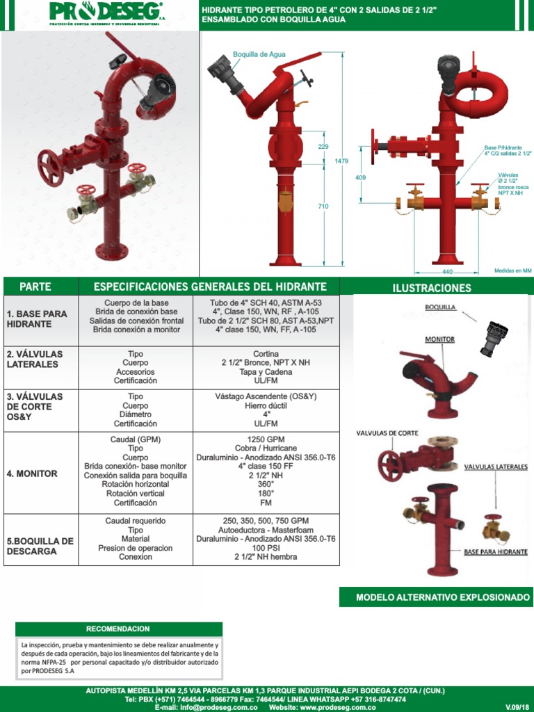 Ficha Técnica Hidrante de 4 2 Salidas 2 1 2 Agua PDF | PDF | Tecnologías de gas | Plomería