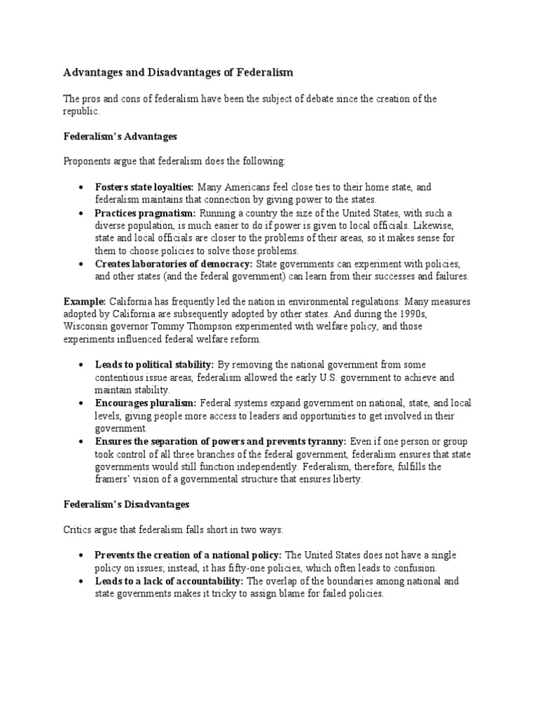 Advantages and Disadvantages of Federalism | PDF | Politics | Social ...