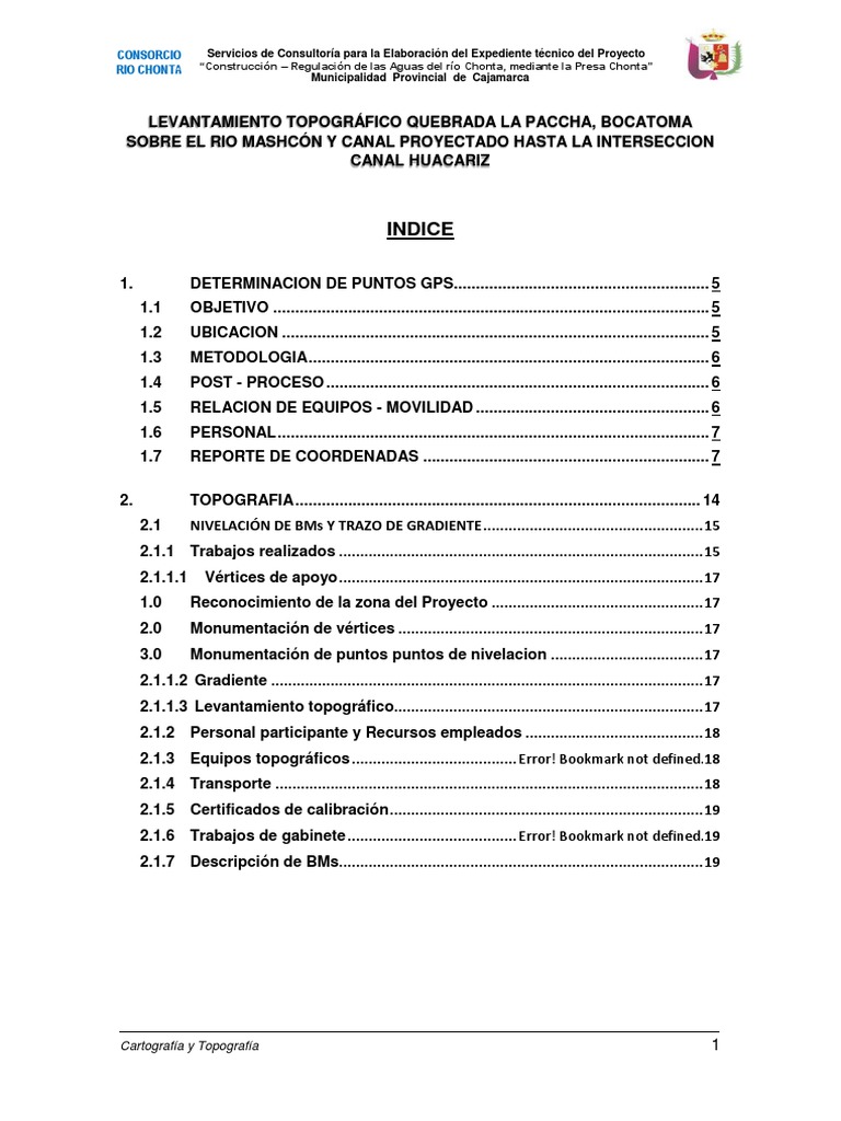 Informe Topografía Qda. Paccha, Bocatoma y Canal Empalme Huacariz | PDF | Topografía | Geodesia