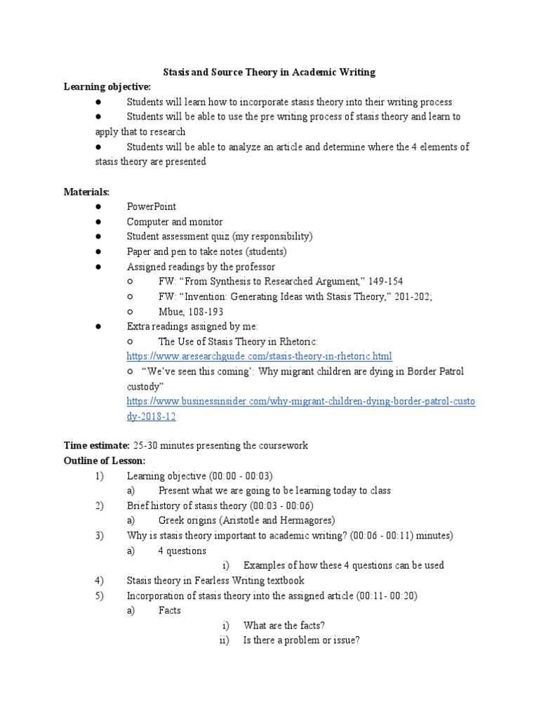 Stasis and Source Theory in Academic Writing | PDF | Learning | Cognition