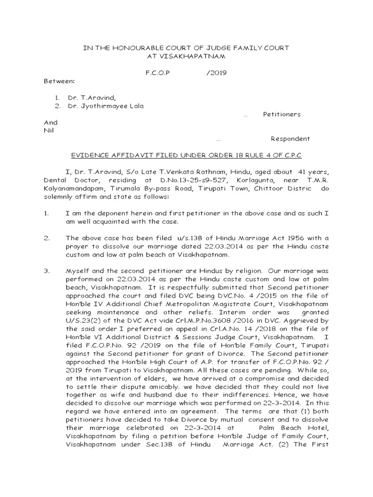 Divorce Evidence Affidavit Format | PDF | Alimony | Divorce