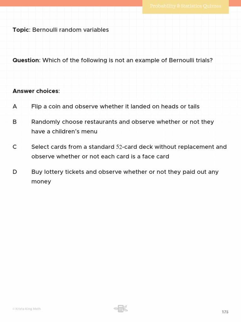 Understanding Bernoulli Trials: Examples, Probability Calculations, and ...