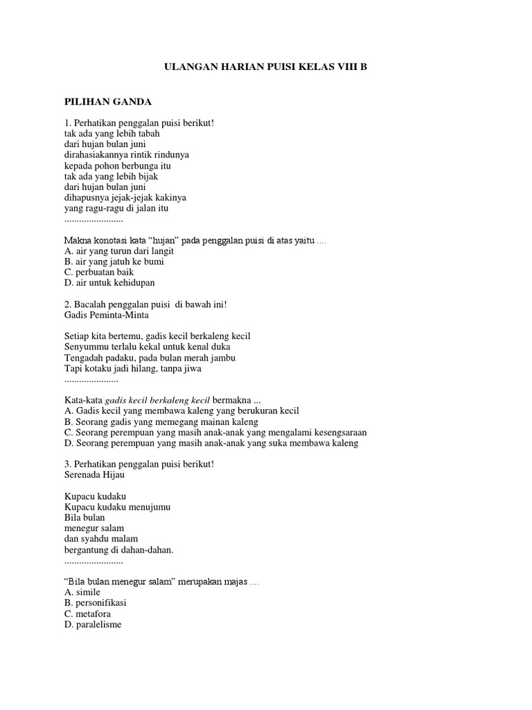 Ulangan Harian Puisi Kelas Viii B | PDF