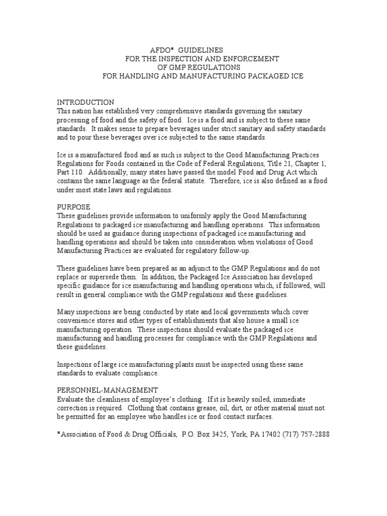 Packaged Ice Guidelines Pdf Water Quality Regulatory Compliance