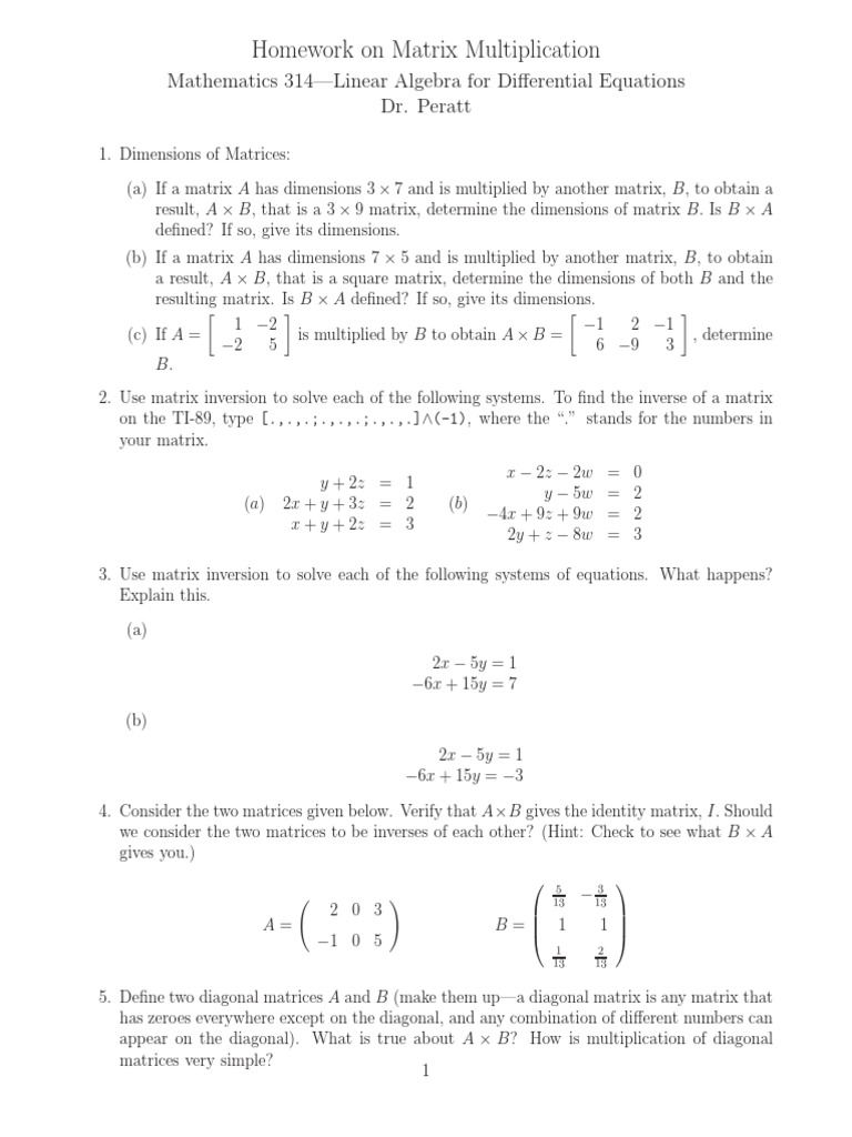 HW Matrix Multiplication | PDF | Matrix (Mathematics) | Abstract Algebra