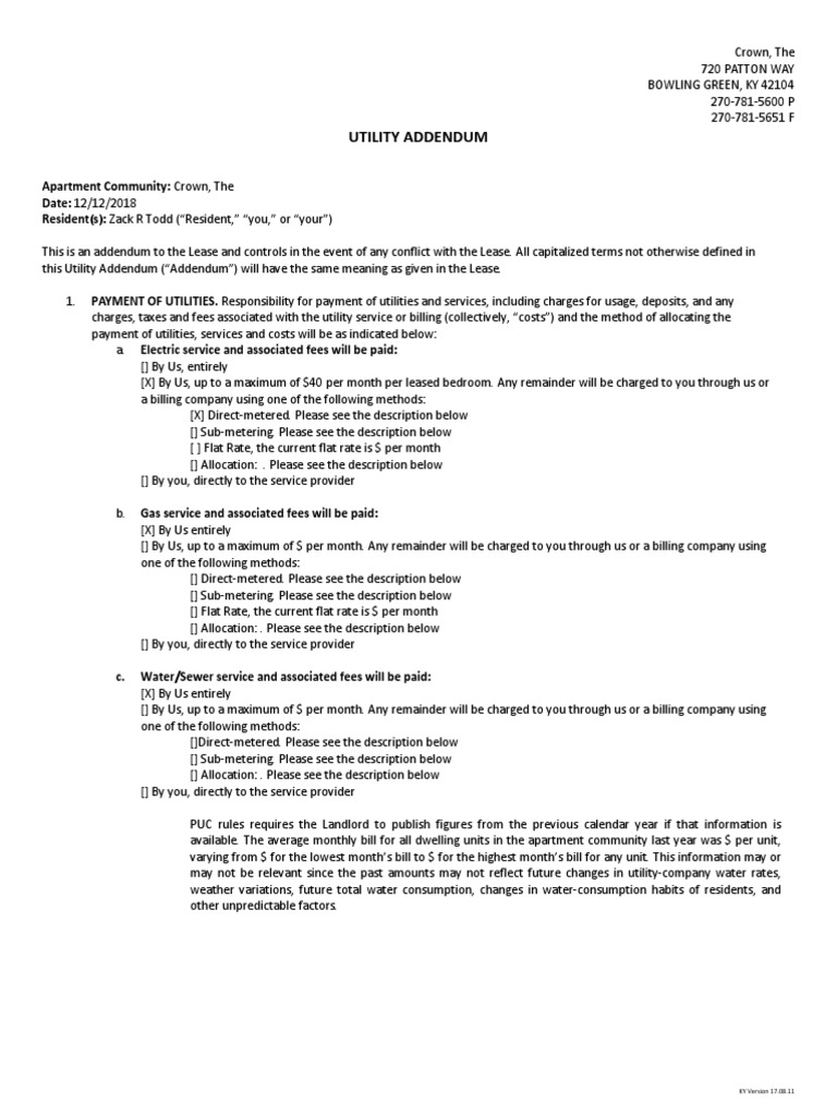 Utility Addendum | PDF | Lease | Fee