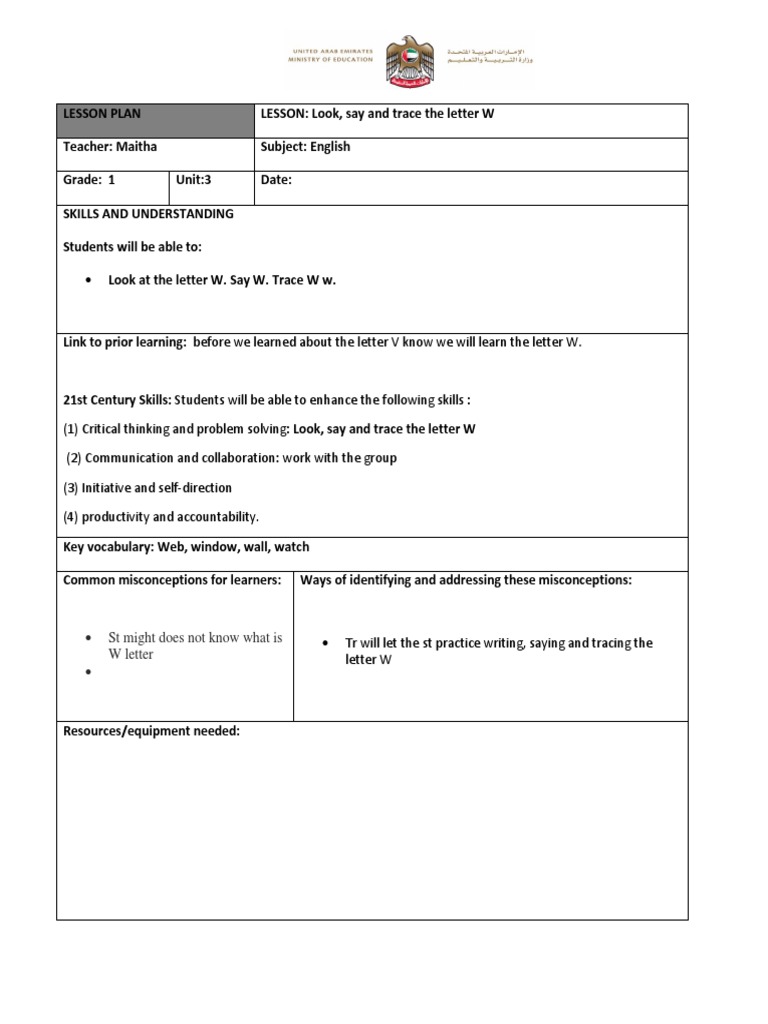 Letter W Lesson Plan for Kids | PDF | Lesson Plan | Educational Psychology