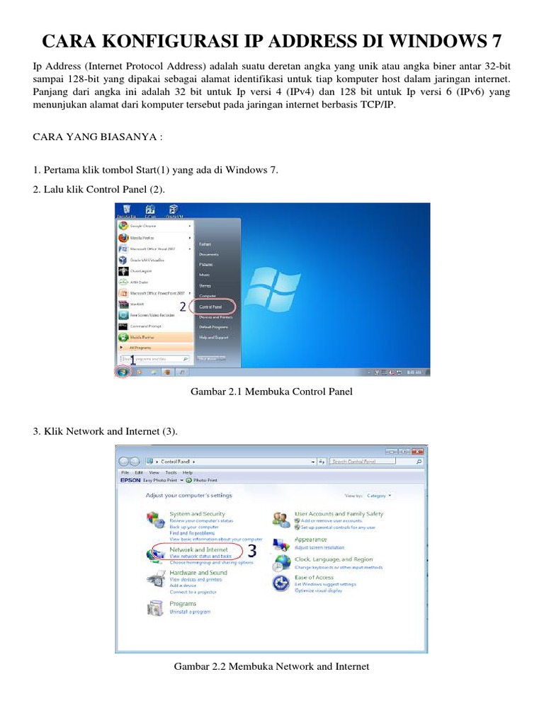 Cara Setting Atau Mengisi Ip Address Di Windows 7 | PDF | Komputer ...