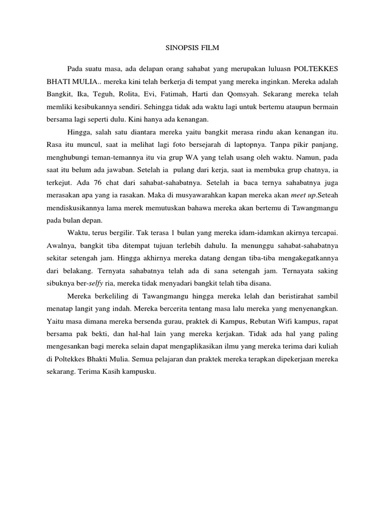 Sinopsis Film Pendek: Kenangan Sahabat | PDF