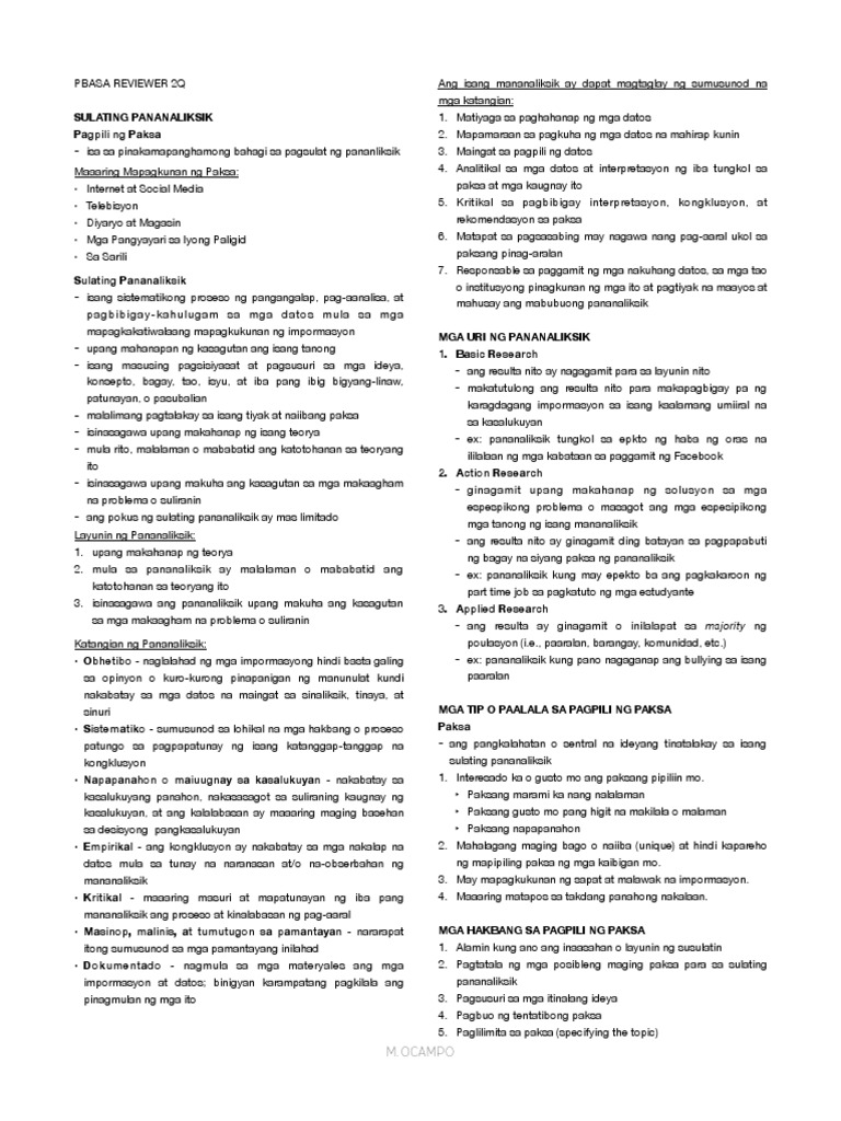 Pbasa Reviewer 2q | PDF