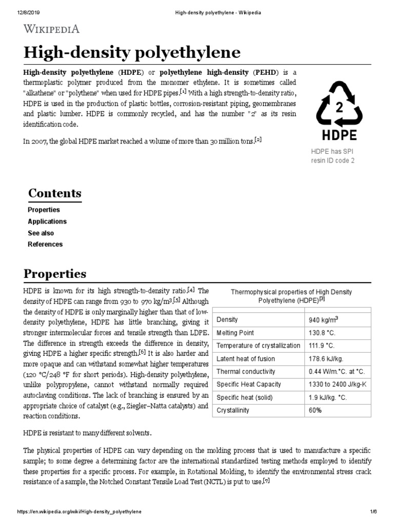 High-Density Polyethylene - Wikipedia | PDF | Polyethylene | Organic ...