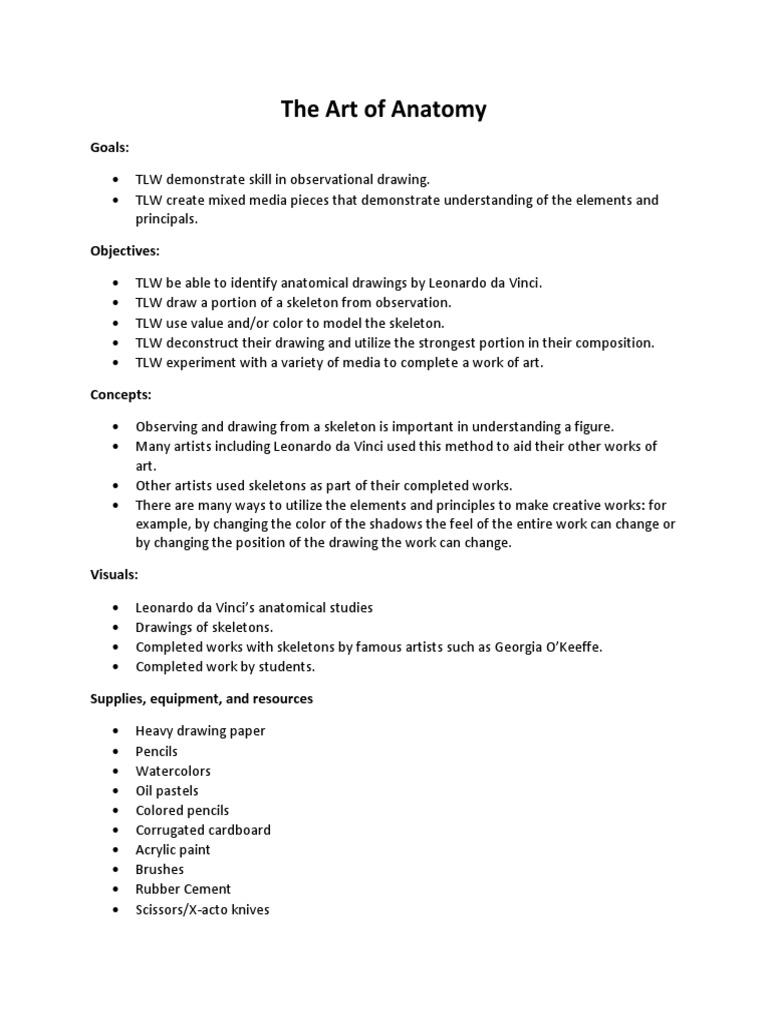 The Art of Anatomy Lesson Plan | PDF | Leonardo Da Vinci | Drawing