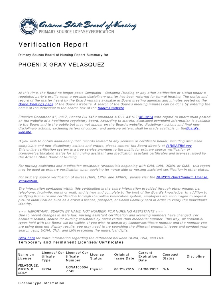 License-Verification-Report 2019 12 7 | PDF | Nursing | Licensure