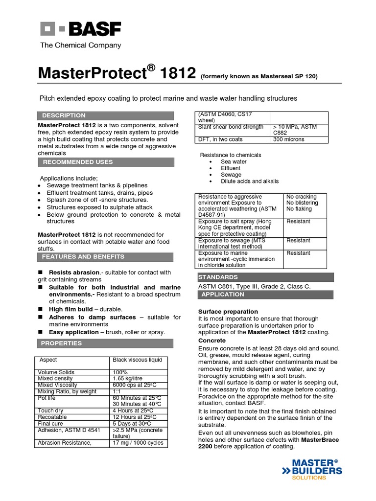 Basf Masterprotect 1812 Tds PDF | PDF | Sewage Treatment | Concrete