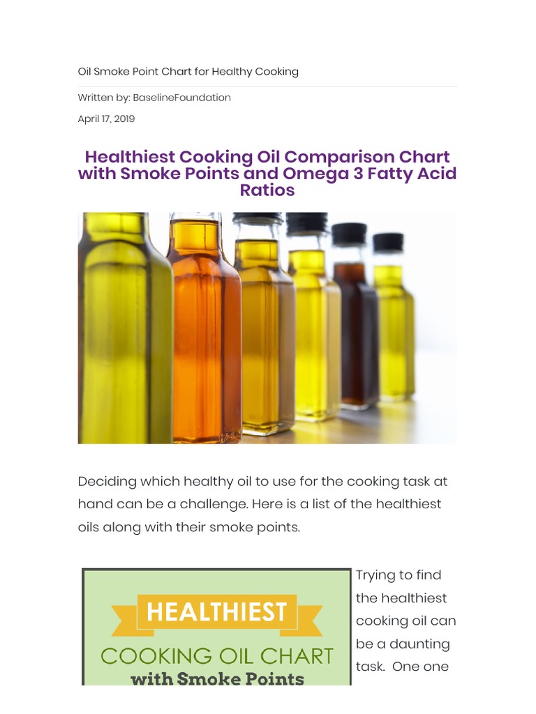 Healthiest Cooking Oil Comparison Chart With Smoke Points and Omega 3 ...