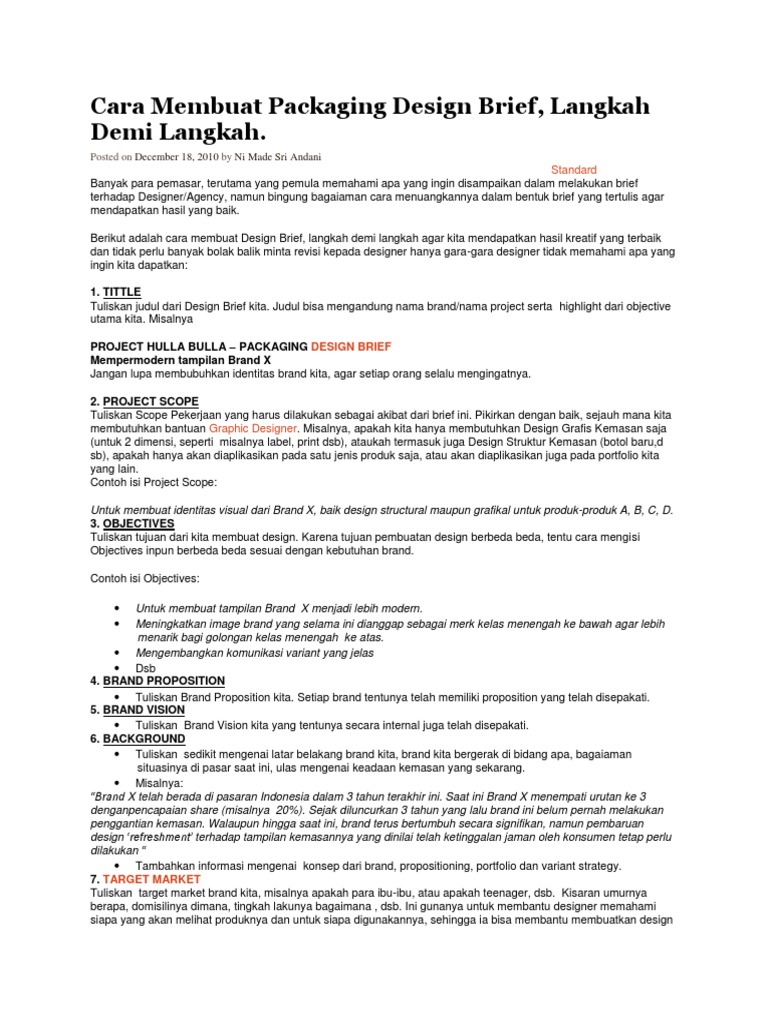 Cara Membuat Packaging Design Brief | PDF