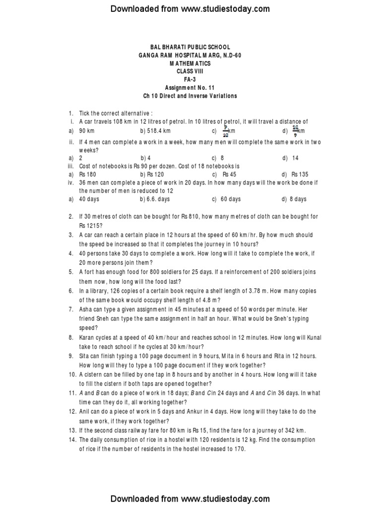 CBSE Class 8 Mathematics Ptactice Worksheet PDF | PDF