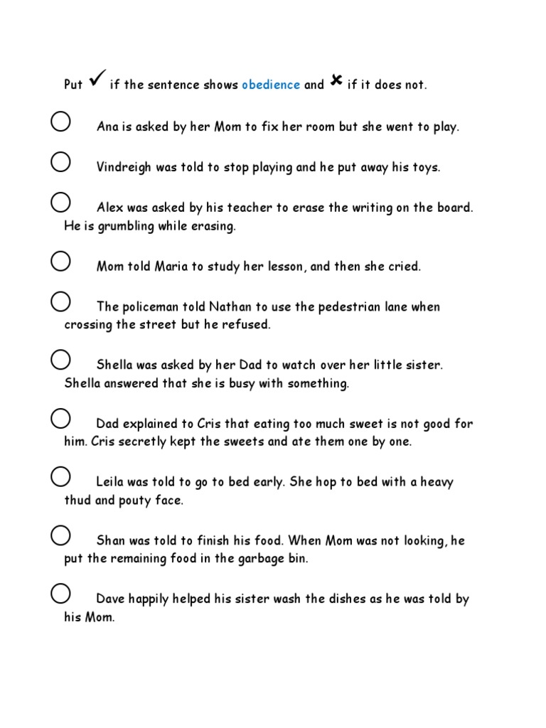 Document Analyzing Examples of Obedient and Disobedient Behavior in ...