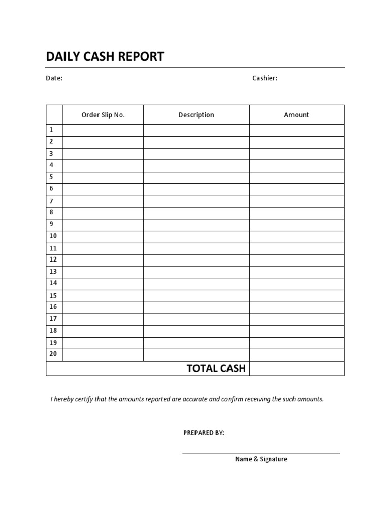 Daily Cash Report Template | PDF