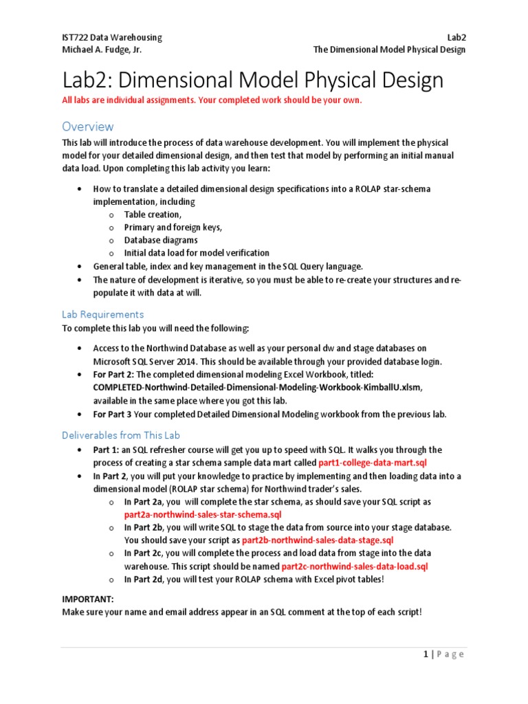 Lab 2: Implementing the Physical Dimensional Model | PDF | Data Warehouse | Databases